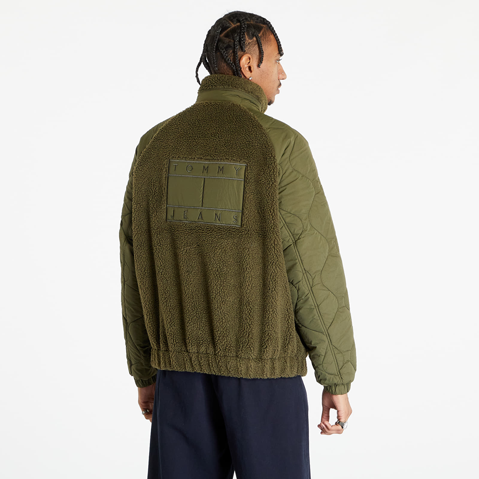 Jackets Tommy Jeans Mix Media Sherpa Jacket Drab Olive Green | Footshop