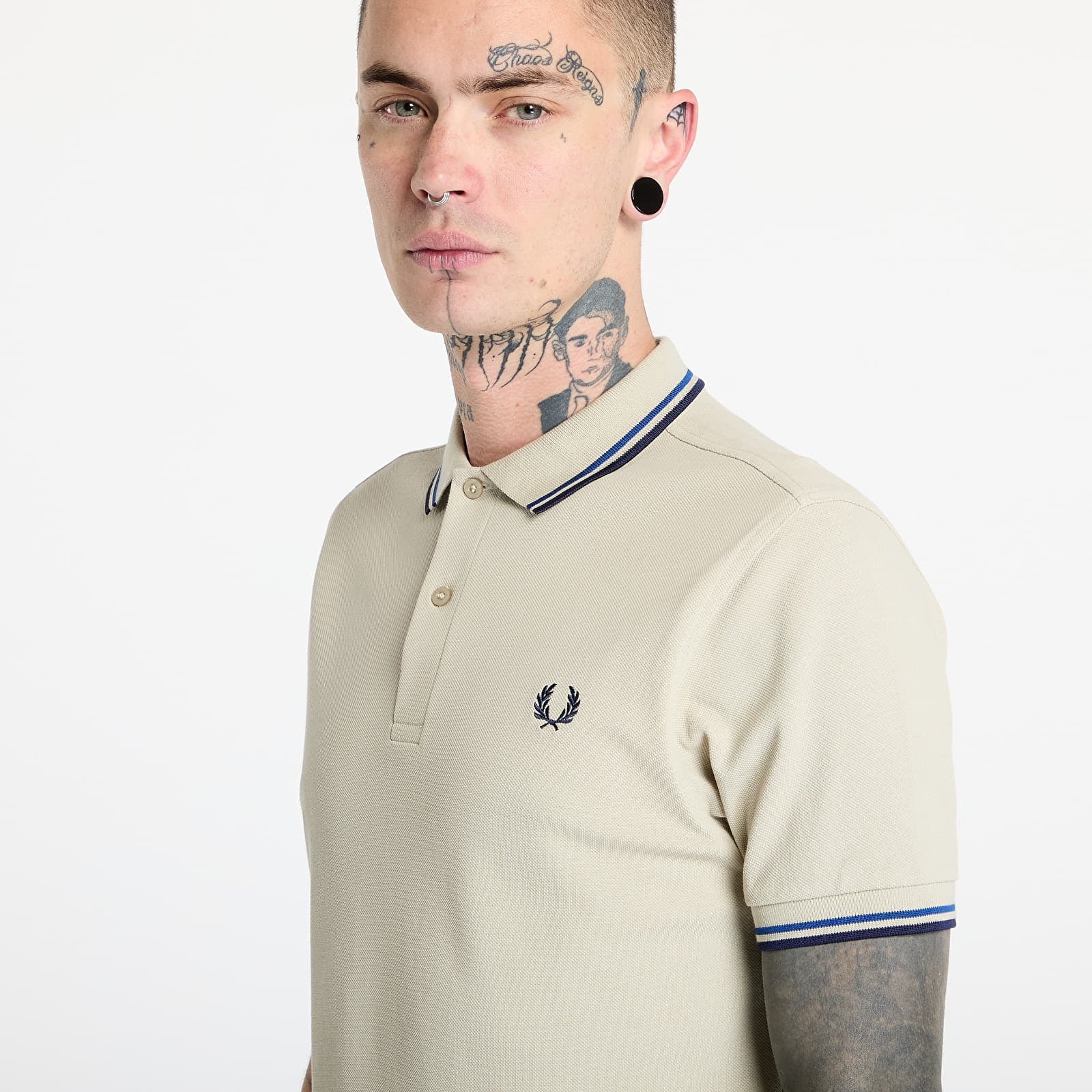 FRED PERRY The Twin Tipped Polo Shirt Light Oyster/ Mid Blue/ French ...
