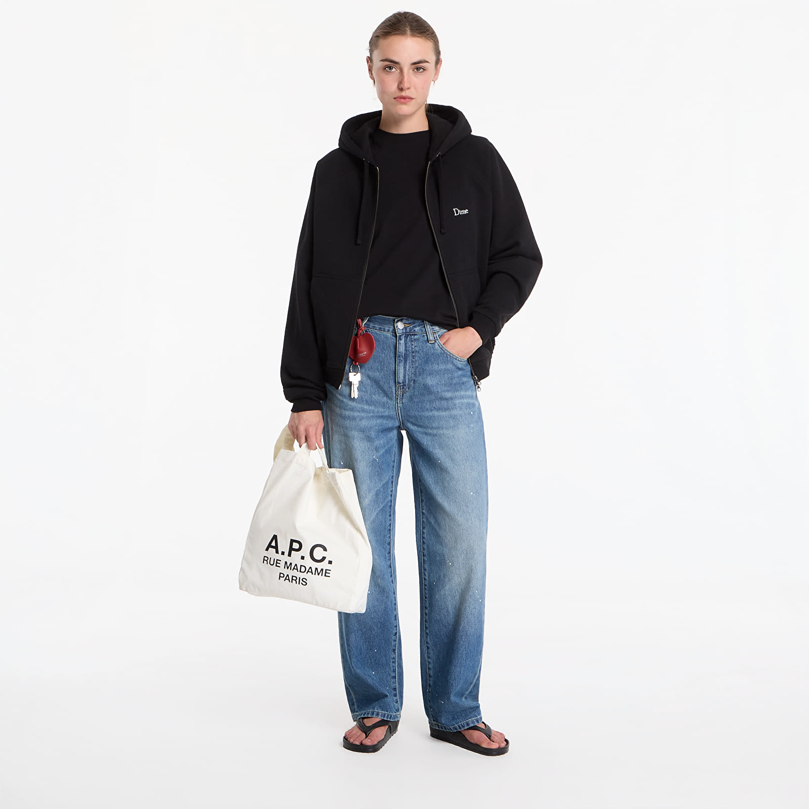 Dime Classic Small Logo Zip Hoodie UNISEX Black | Footshop