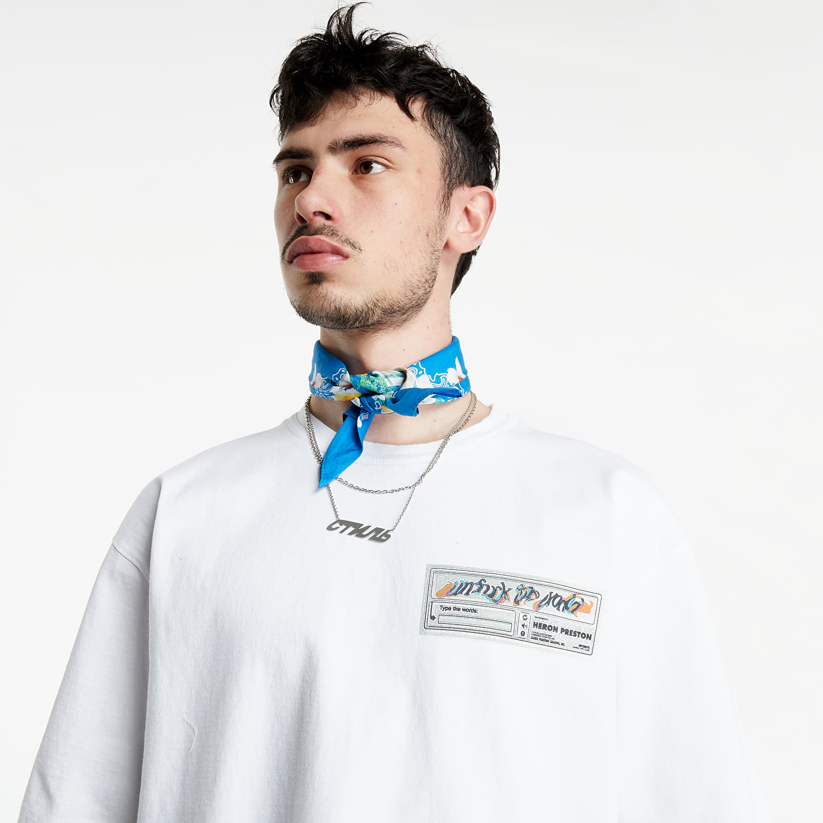 T-shirts HERON PRESTON OS Deep Fried ShortSleeve Tee White/ Light Blue ...