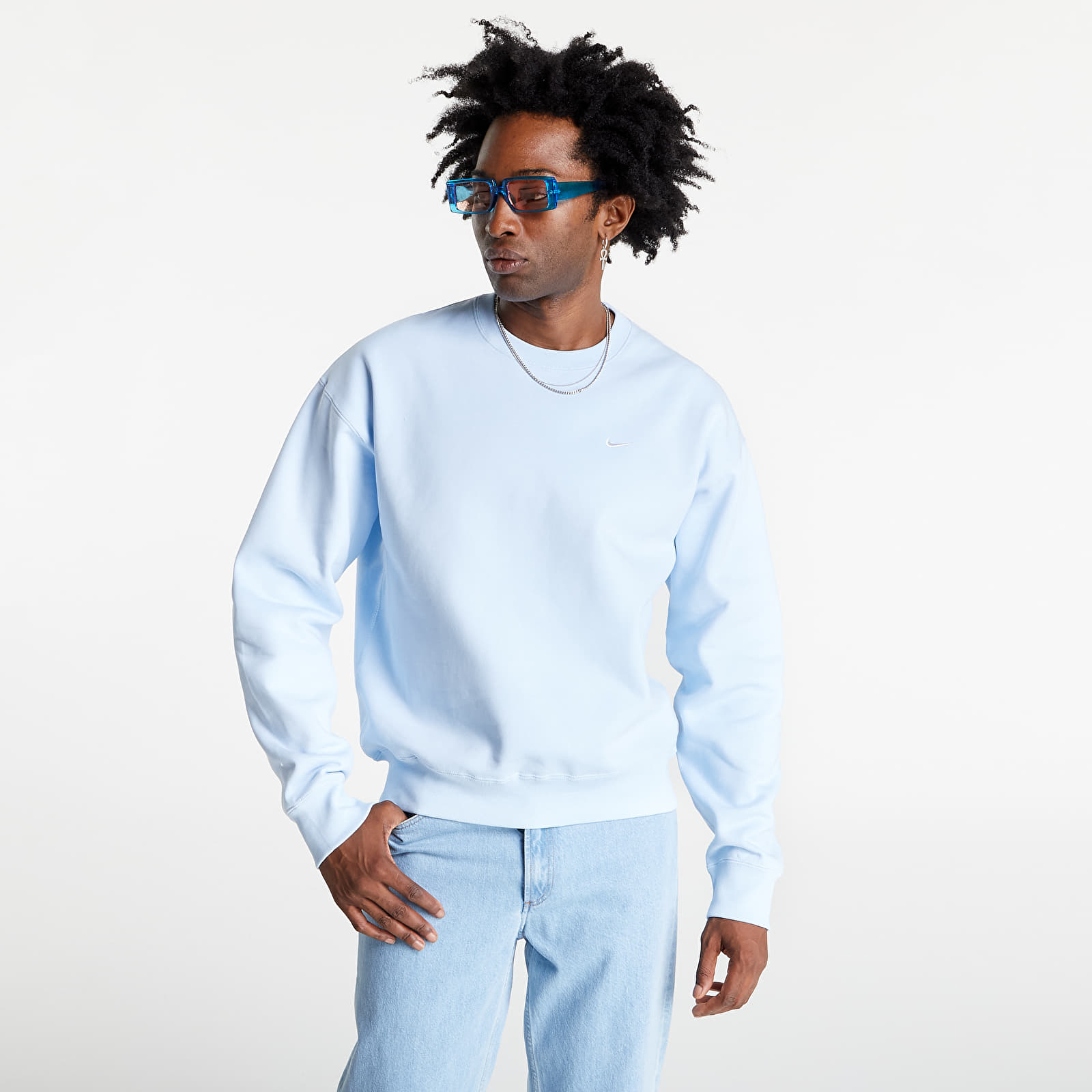 Bluzy NikeLab Solo Swoosh Men's Fleece Crew Celestine Blue/ White | Footshop