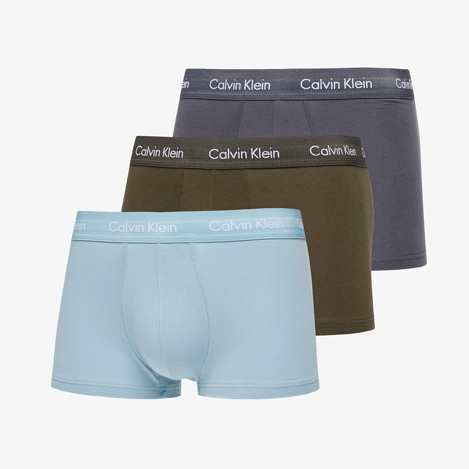 Bokserki Calvin Klein Cotton Stretch Low Rise Trunk 3-Pack Sleek Grey/ Tourmaline/ Olive | Footshop