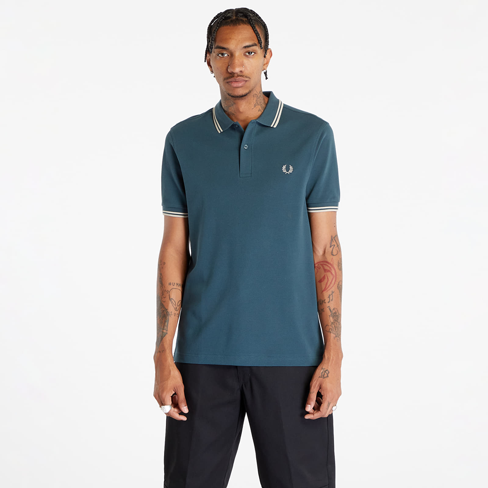 Tricouri FRED PERRY Twin Tipped T-Shirt Petrol Blue | Footshop